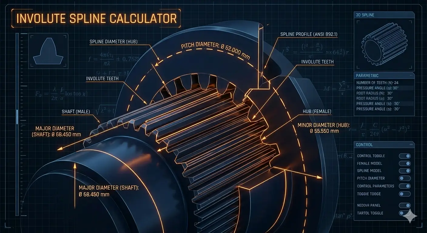 Involute Spline Calculator (ANSI, DIN, ISO) – Torque, Stress & Design ...